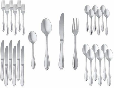 Chollo !! Juego de cubertería AmazonBasics de Acero Inoxidable de 24 ...